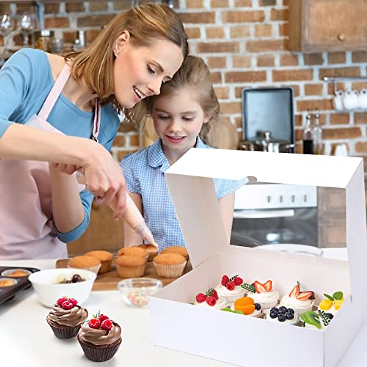 VGOODALL 6PCS White Cupcake Container, 12 Count with Window Boxes Holding 72 Pastry Box for Birthday Holiday Party Bakery Supplies 13.2"x9.8"x4"