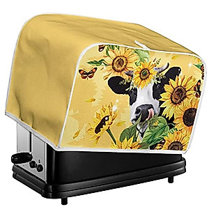 doginthehole Sunflower Cow Four Slice Bread Toaster Cover Bakeware Protector Kitchen Accessories Appliance Dust Cover, Butterfly Sunflower Toaster Oven Covers 4 Slice