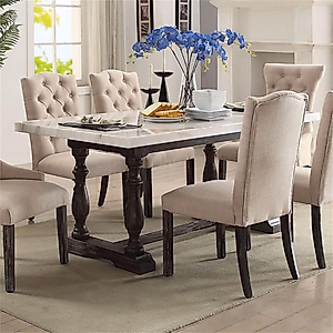 Acme Gerardo 72" Marble Top Dining Table in White and Espresso