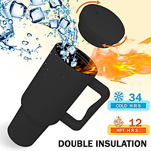 Towsnails 40 oz Tumbler with Handle and Straw Lid | Insulated Cup Reusable Stainless Steel Water Bottle Travel Mug Cupholder Friendly | Gifts for Women Men Him Her - Black