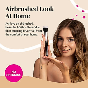 Keshima Duo-Fiber Stippling Brush - Premium Stipple Brush for Powder and Liquid Makeup Foundation