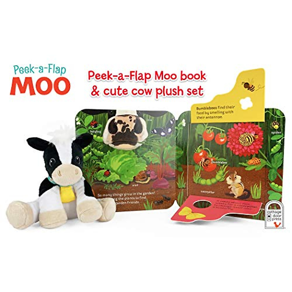Moo Peek-a-Flap Gift Set: Includes Lift-A-Flap Board Book and Cuddly Plush Toy Friend for Birthdays, Baby Showers, Christmas and Easter Basket Stuffers
