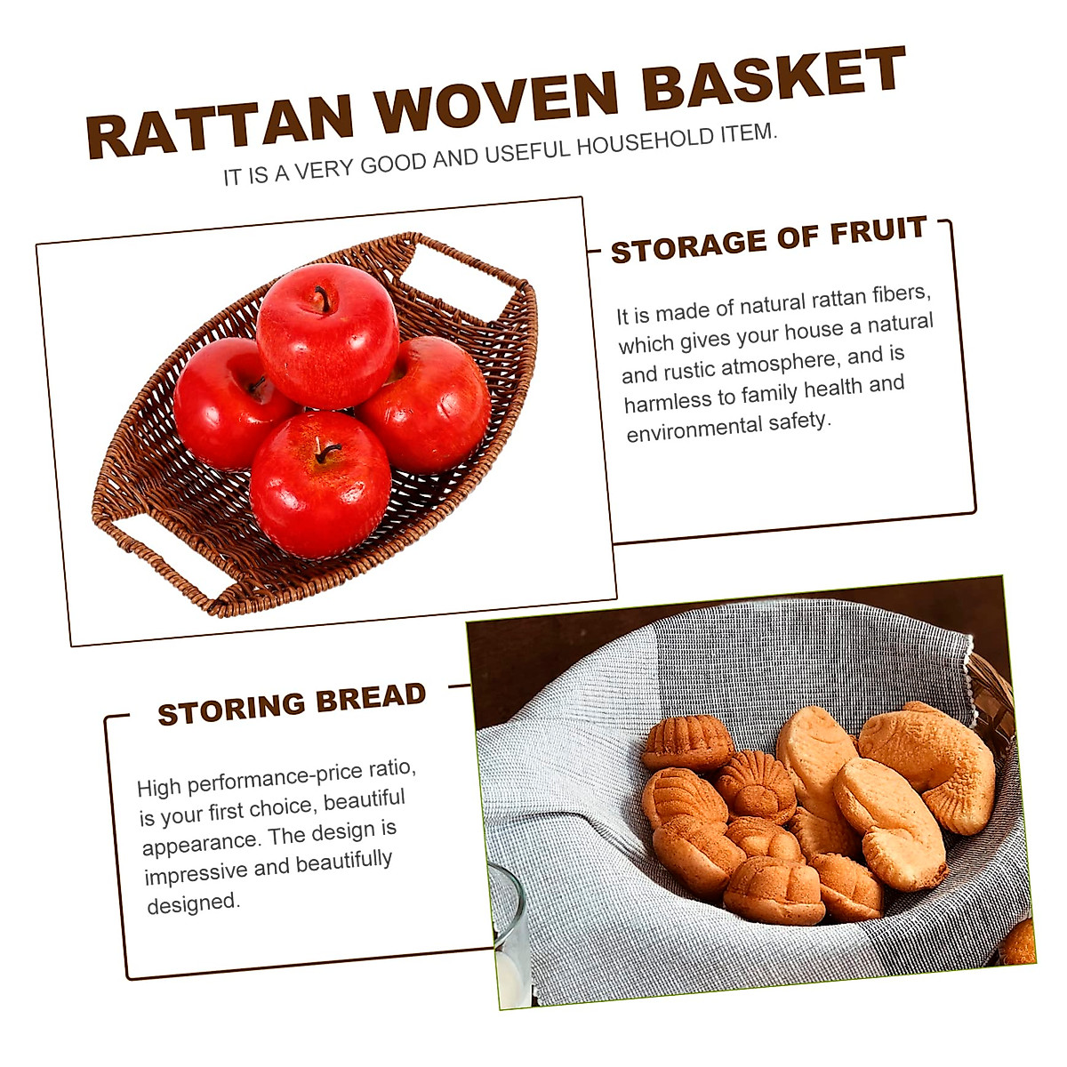 Angoily Rattan Weaving Storage Basket Fruit Bread Snack Woven Basket Simulated Rattan Elegant Decorative