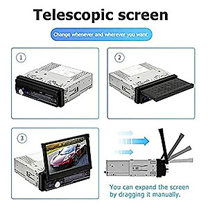 Regetek Single Din Car Stereo 7 inch Bluetooth Car Audio Video Player RDS FM AM Car Radio Player USB/AUX/TF HD Telescopic Retractable Capacitive Touch Screen