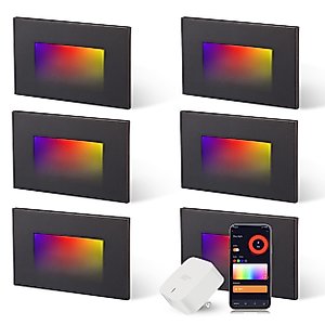 CLOUDY BAY 120V Indoor Outdoor Smart LED Step Lights, RGBCW Color Changing Stair Lights,3W 2700K-6500K,Hub Included,Compatible with Alexa and Google Home Assistant, 6 Pack