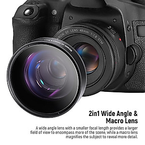 NEEWER 49mm 0.43X Fisheye & 1.4X Macro Lens, 18mm Focus Compatible with Canon EOS Kiss M2 RP R10, 40.5-49mm Adapter Ring (not Included) Needed for Sony ZV-E10 A6400 A7 IV Nikon Z50, LS-20