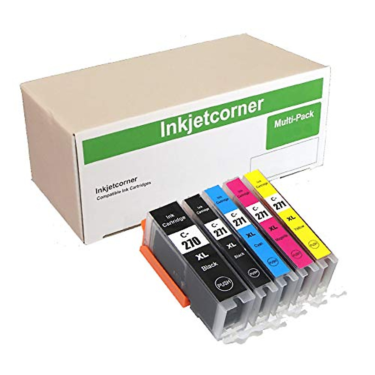 Inkjetcorner Compatible Ink Cartridges Replacement for PGI-270 CLI-271 PGI 270 XL CLI 271 for use with MG5700 MG6800 TS5020 TS6020 (Big Black, Small Black, Cyan, Magenta, Yellow, 5-Pack)