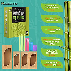 Housome® Bamboo Ziplock Organizer For Drawer-Tidy Your Kitchen With This Ziplock Bag Organizer For Drawer. With 4 Food Bag Compartments, Suitable For Gallon, Quart, Snack And Sandwich Bags Storage