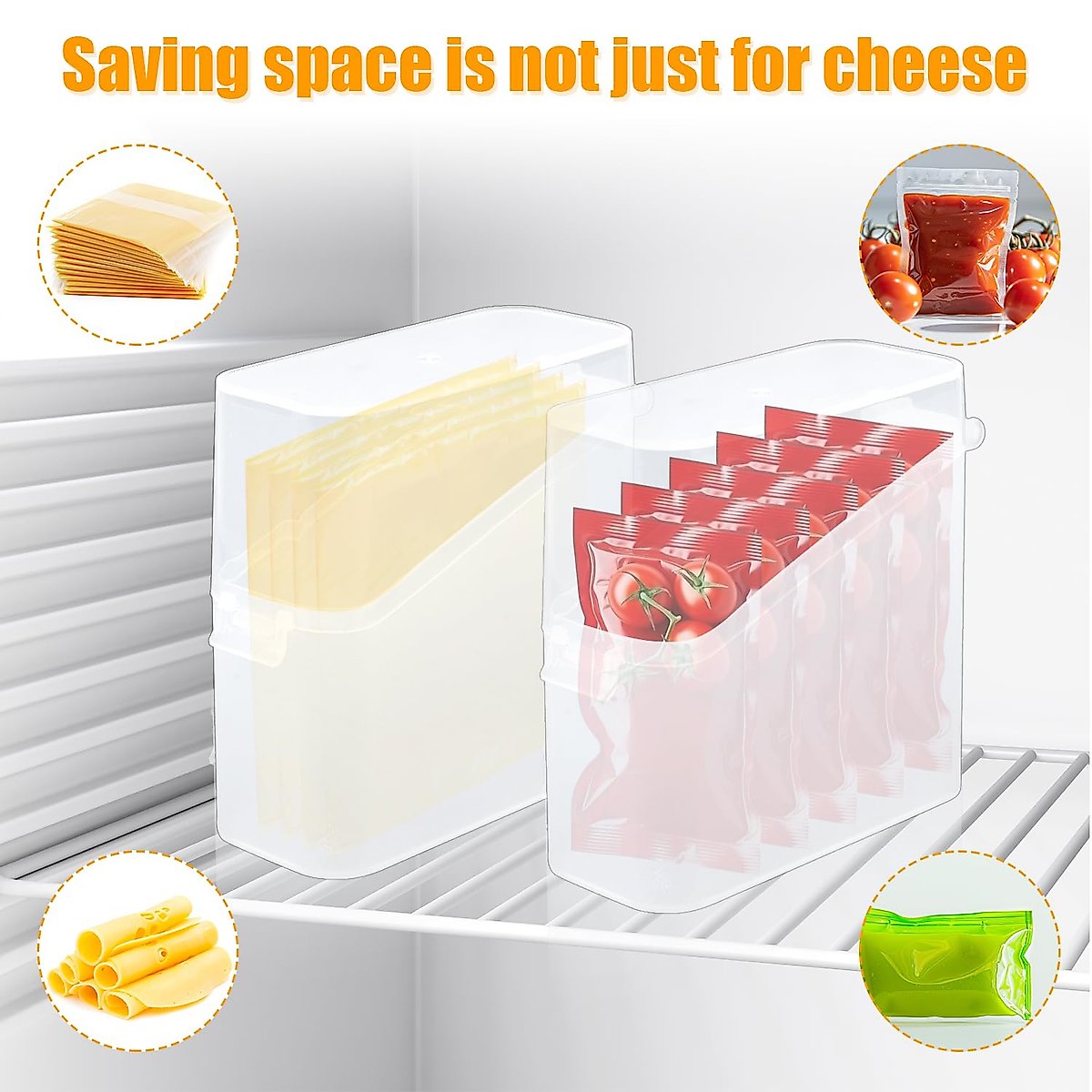 PEUTIER 2pcs Cheese Storage Containers, Plastic Cheese Slice Container with Flip Lid Cheese Slice Holder for Fridge Cheese Storage Box for Butter Block Cheese Slices (Transparent)