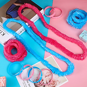 48 Pieces Baby Gender Reveal Decorations Set, 24 Gender Reveal Bracelets and 24 Gender Reveal Leis, Team Boy Team Girl Wristband for Baby Shower Gender Reveal Ideas Party Favor Supplies, Pink and Blue