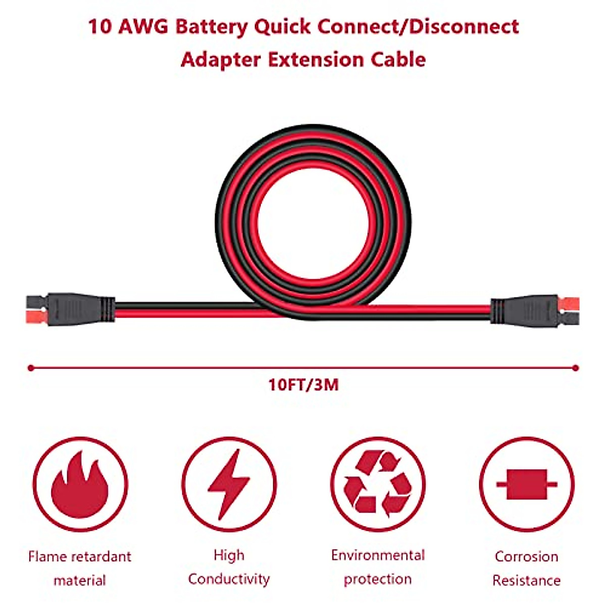 Billion wealth 12 AWG 10Feet 45A Battery Quick Connector Male to Female Extension Cable with 2Pack 4inch Red/Black Battery Quick Adapters Harness Compatible with Portable Power Station