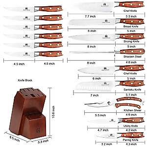 Knives Set for Kitchen, Vestaware 16-Piece Knives Set with Block Wooden, German Stainless Steel Forged Chef Knife Set Professional, Knife Block Set