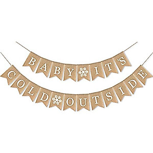 7-gost Burlap Baby It's Cold Outside Banner Baby Shower Party Winter Decoration Supplies