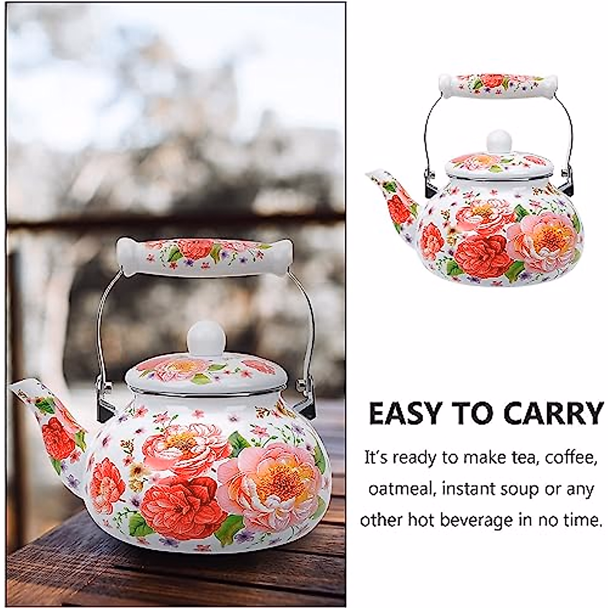 Ceramic Teapot Floral Enamel Tea Kettle Stovetop: Porcelain Enameled Teakettle Colorful Hot Water Tea Kettle Pot with Ergonomic Handle Gas Cooker Water Kettle Tea Pot Red (Color : Red)