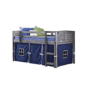 Donco Kids Louvered Low Loft with Blue Tent, Twin