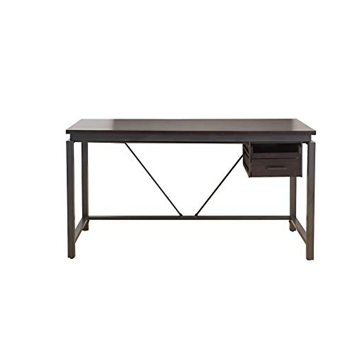Studio Space 58" Modern Wood, Simple Style Study Laptop Computer Desk Home Office Workstation with Motion Storage Drawer and Metal Frame, Brown