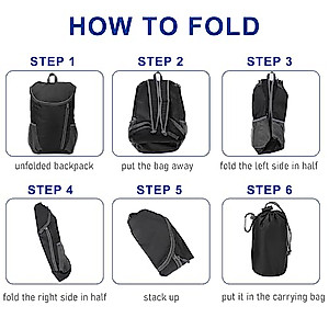 KALIONE Hiking Backpack, Black Backpack with Water Bottle Pocket, Waterproof Packable Backpack for Travel, Lightweight Hiking Backpack for Women Men, 20l Foldable Backpack for Outdoor Sports