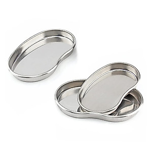 3Pcs Stainless Steel Kidney Tray, Graduated Metal Emesis Basin, Reusable Kidney Bean Shaped Bowl Dish, Dental Lab Instrument Surgical Tray for Medic Waster (Small, Medium, Large)