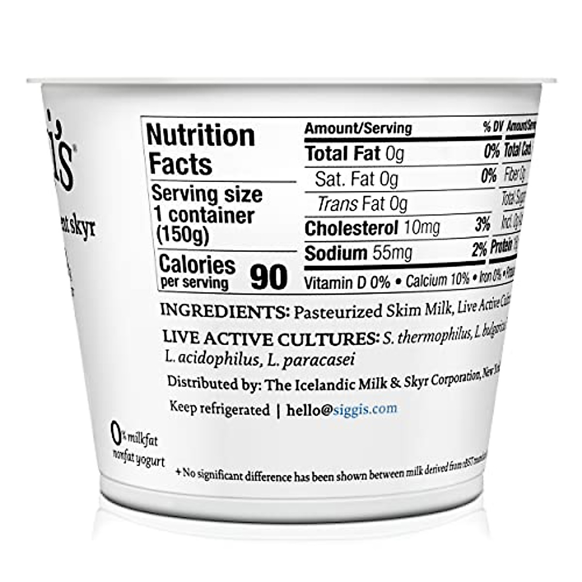 siggi's Icelandic Strained Nonfat Yogurt, Plain, 5.3 oz. Single Serve Cup – Thick, Protein-Rich Yogurt Snack