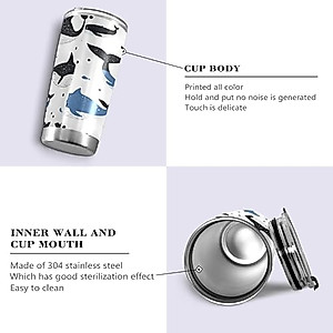 HXshaoye Cartoon blue black whale Stainless Steel water bottle with straw with Straw Leak Resistant Flip travel coffee mug for hot and cold drinks simple tumblers with lids and straws termo para