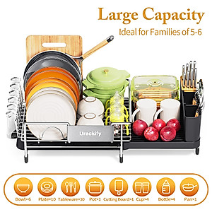 Urackify Dish Drying Rack, Expandable Stainless Steel Dish Rack with Drainboard Set Kitchen Sink Organizer for Counter, Large Capacity Kitchen Accessories with 360° Swivel Spout