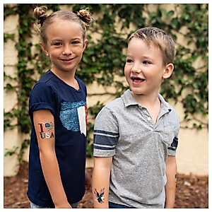 24 Patriotic Temporary Tattoos | 4th of July Party Supplies | USA Party Favors and Fourth of July Party Decorations | Metallic American Flag Red White and Blue Fake Tattoos | By John & Judy