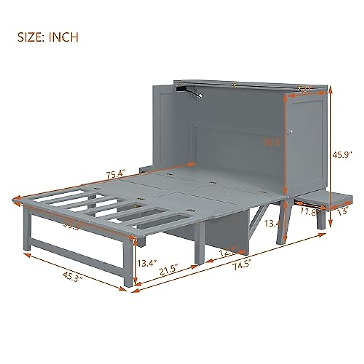 HZXINKEDZSW Full Size Murphy Bed with Removable Shelves on Each Side, Solid Wood Platform Bed Frame with USB Port, Can be Used As A Cabinet, Space-Saving Design, for Bedroom (Gray-03, Full)