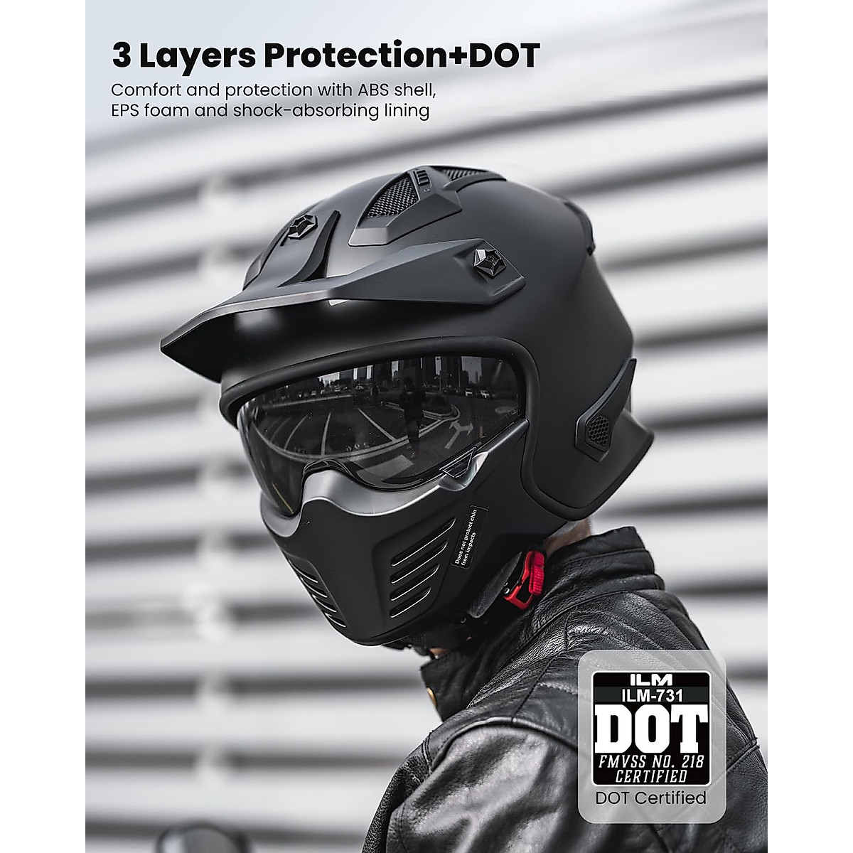 ILM Open Face Motorcycle 3/4 Half Helmet for Dirt Bike Moped ATV UTV Motocross Cruiser Scooter DOT Model 726X (Matte Black,M)