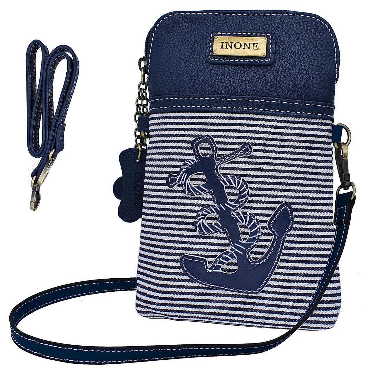 Anchor Crossbody Bag Nautical iPhone Cell Phone Purse Bag PU Leather Canvas Handbag for Smartphone Credit Card Passport Keys