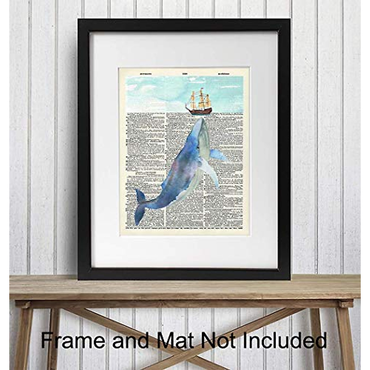 Nautical Whale Dictionary Wall Art - 8x10 Photo, Picture - Ocean, Sea, Beach Home Decor, Shabby Chic Decoration - Unique Gift - Cool Bath, Bathroom Art - Unframed Poster Print