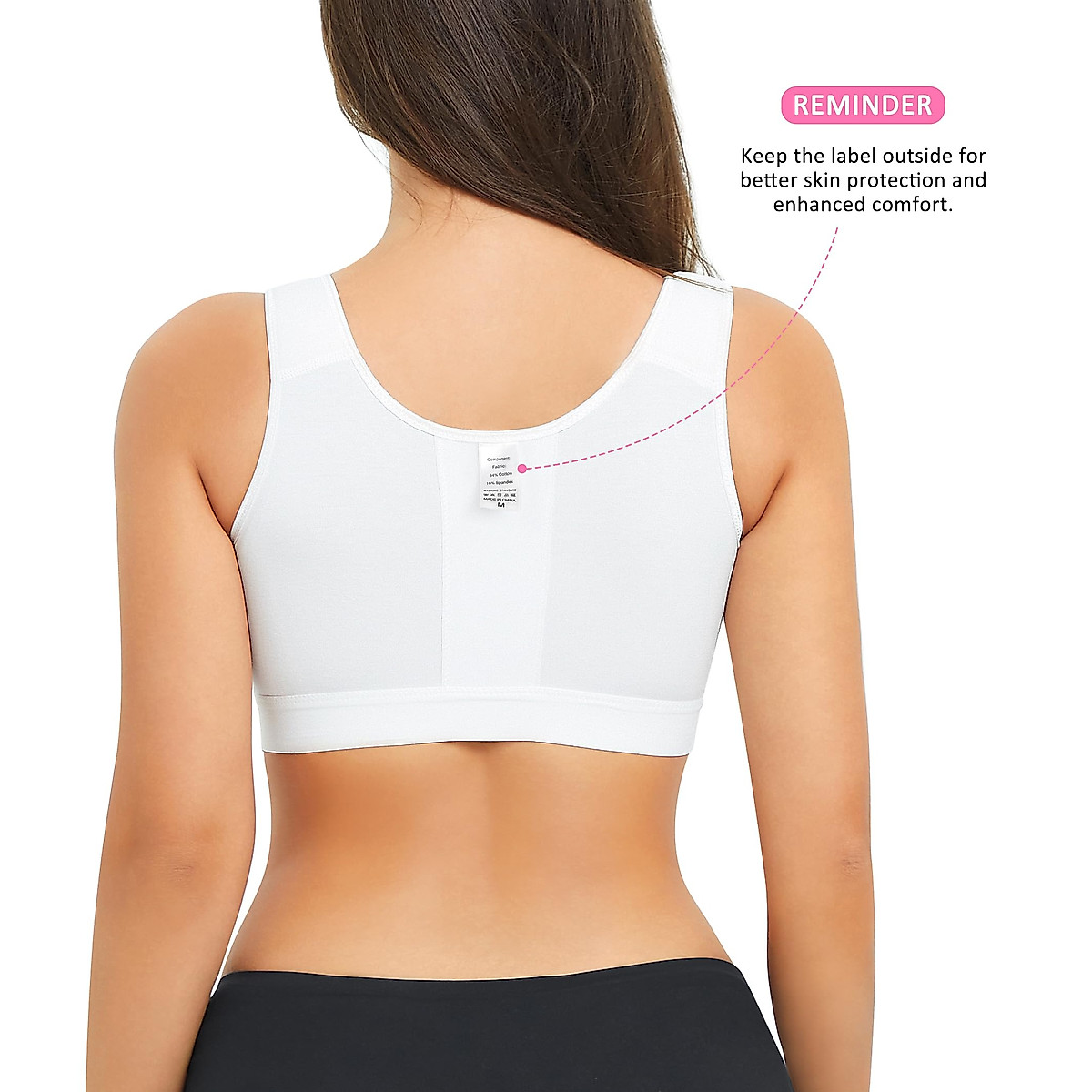 BRABIC Zip Front Closure Everyday Bra for Women Post Surgery Compression Support with Adjustable Straps Wirefree (Medium, White)