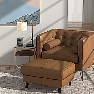 Amazon Brand – Rivet Sloane Mid-Century Rectangular Modern Leather Ottoman, 31.9"W, Caramel