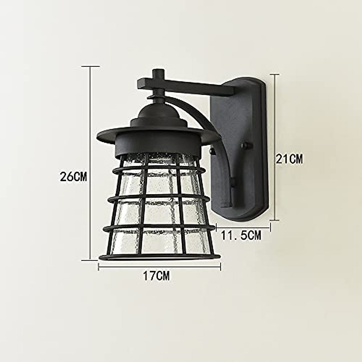 OUUED Quality Wall Lamps Rustic Outdoor Wall Lantern Light Seed Glass Shade Waterproof Exterior Wall Mounted Sconce Lighting Fixtures Black Finish E27 Socket for Home Patio Garden Garage Lamp