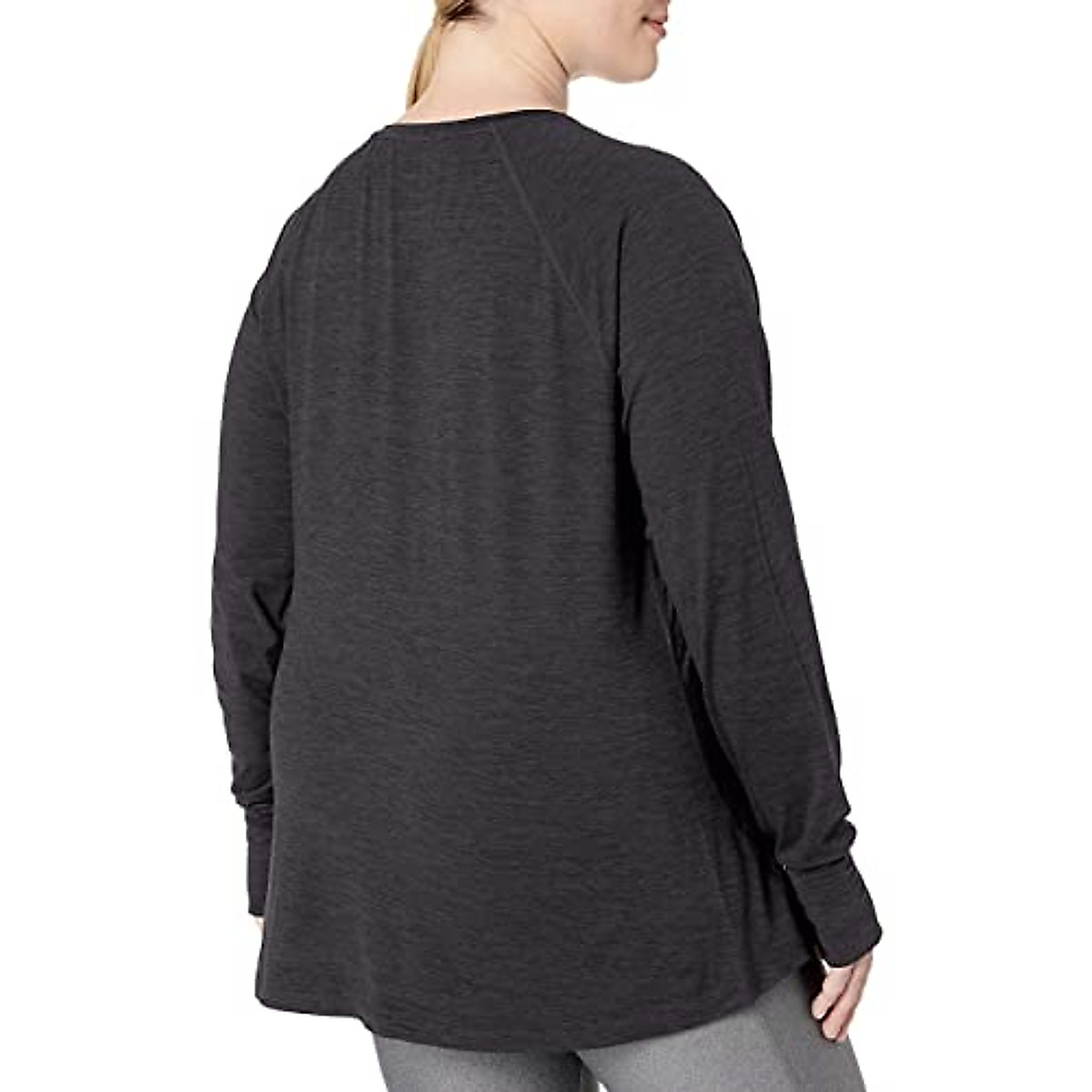 Amazon Essentials Women's Brushed Tech Stretch Long-Sleeve Crewneck Shirt (Available in Plus Size), Black/Space Dye, Medium