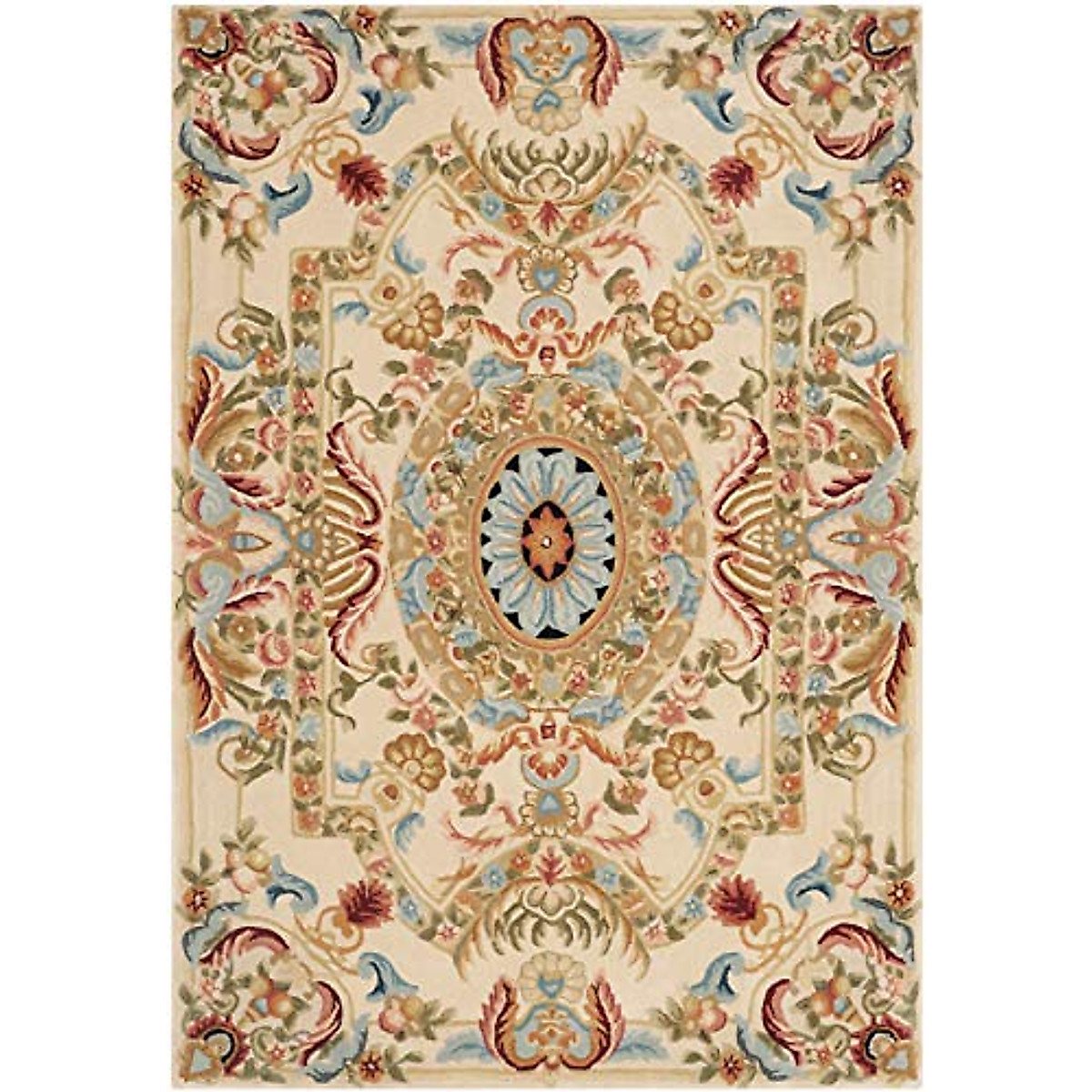 Safavieh Savonnerie Collection Accent Rug - 3' x 5', Sage & Beige, Handmade Traditional European Wool, Ideal for High Traffic Areas in Entryway, Living Room, Bedroom (SAV202A)