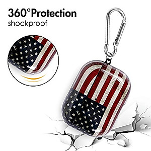 ROLEES for Airpods Pro Case ,Cute for Airpod Pro Accessories Protective Hard Case Cover Portable & Shockproof Women Girls Men with Keychain/Strap for Apple Airpods Pro Charging Case(American Flag)