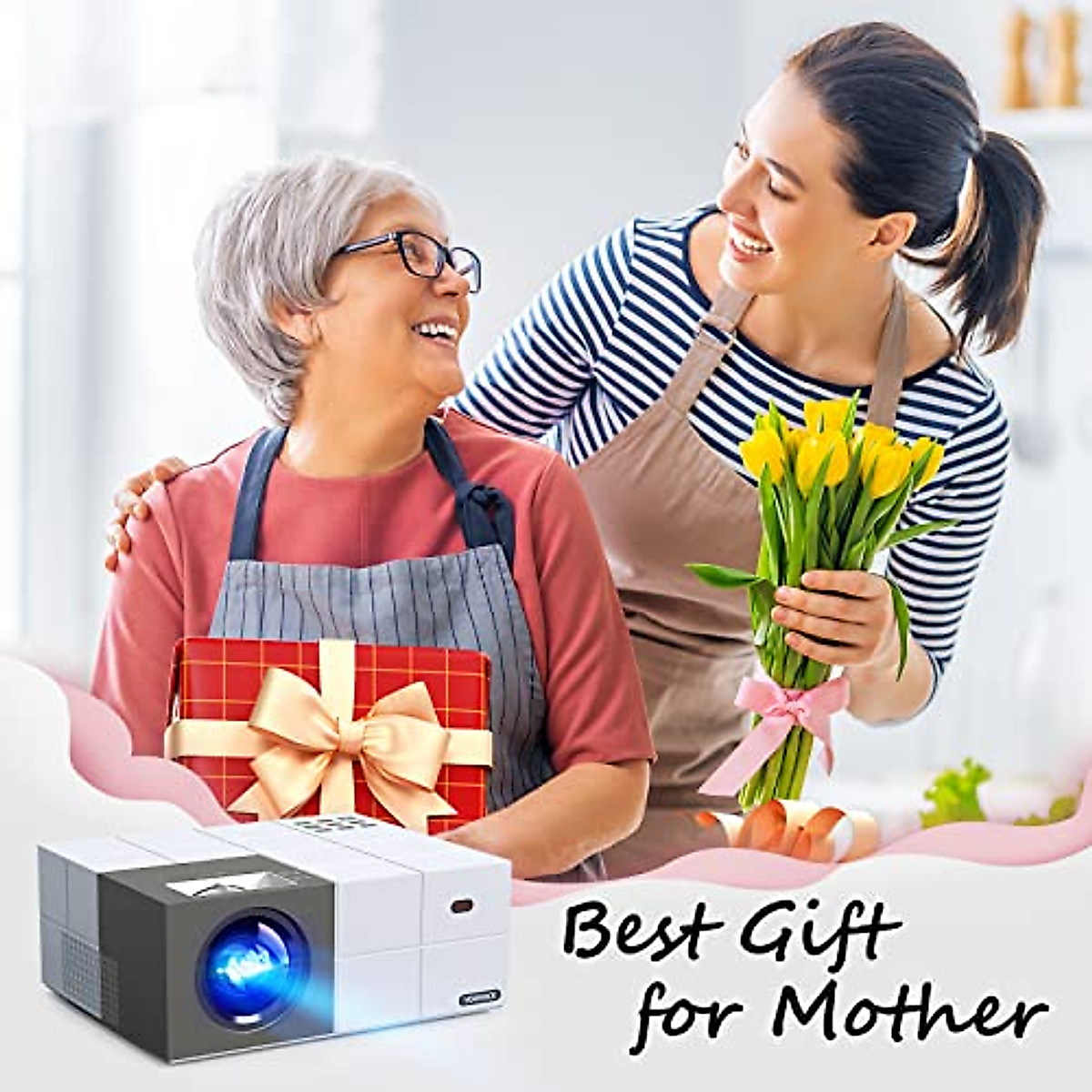 YOWHICK Native 1080P 5G WiFi Bluetooth Projector 4K Support, 15000L 350 ANSI Outdoor Movie Projector with Screen and 300" Display, Video Projector Compatible w/iOS/Android/Win/TV/PS5, White