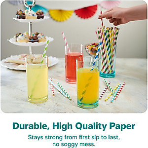 Paper Drinking Straws [200 Pack] 100% Biodegradable - Assorted Colors