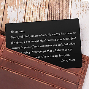 Engraved Wallet Card for Son Metal Wallet Card Gift for Son College Graduation Gift from Mom - To My Son, I Will Always Love You, Love Mom - Perfect Gifts for Son Birthday Gifts, Mother Son Gifts