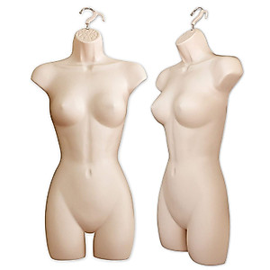 DisplayTown Flesh Female Mannequin Hip Long Hollow Back Body Stackable Dress Form with Hanging Hook for Tshirt Display, Countertop, Craft Shows, Photos and Design, S-M Clothing Size
