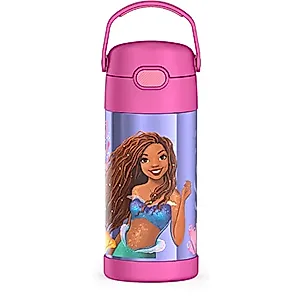 THERMOS FUNTAINER 12 Ounce Stainless Steel Vacuum Insulated Kids Straw Bottle, LITTLE MERMAID
