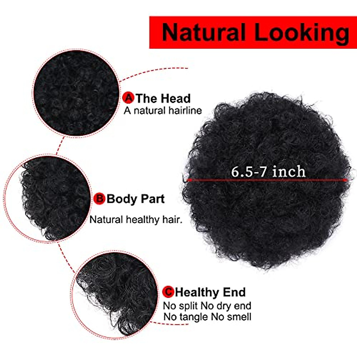 YMHPRIDE 2Pcs Afro Puff Drawstring Ponytail Hair Extension Synthetic Fluffy Kinky Curly Bun Updo Hair Pieces Donut Chignon Hairpieces Extensions(1B#)