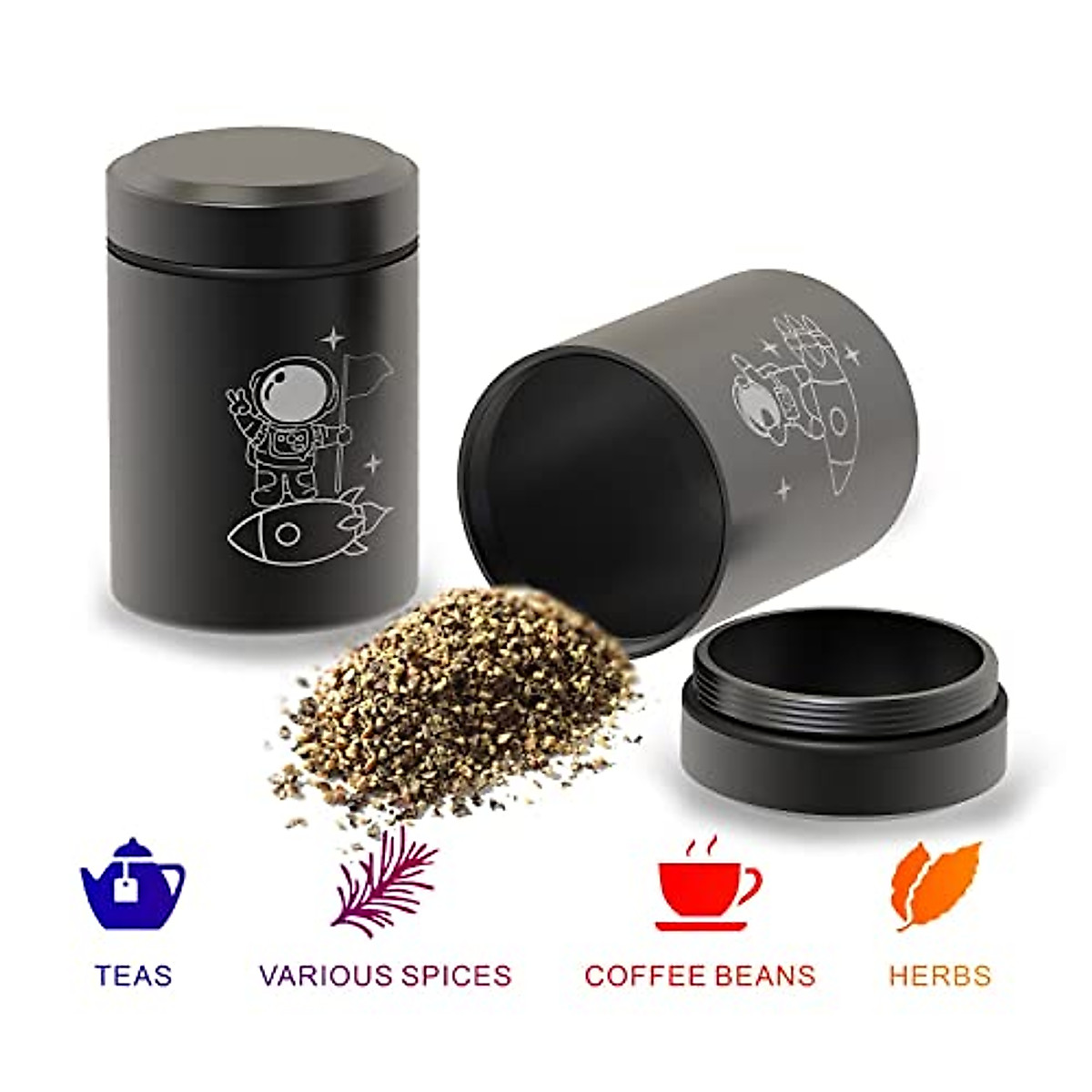 CUMFYHOUS 2 Pack Portable Storage Jar,Airtight Smell Proof Aluminum Container,Stash Jar with Screw-Top Lid,Multipurpose Container for Spices,Coffee & Teas