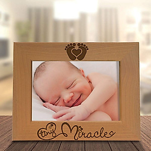 KATE POSH Tiny Miracle Engraved Natural Wood Picture Frame, New Baby Frame Gift, New Mom, New Dad, Newborn Baby Gift, Gender Reveal Gift (4x6 Horizontal)