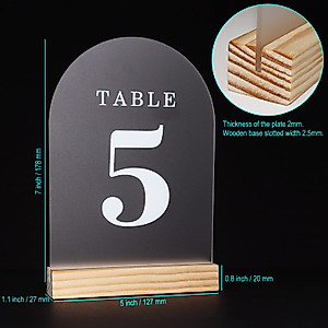 ORGANTEAM Frosted Arch Wedding Table Numbers with Wooden Stands 1-15, 5x7" Acrylic Signs and Holders, Perfect for Centerpiece, Reception, Decoration, Party, Anniversary, Event (Frosted, Number 1-15)