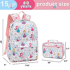 LOIDOU Kids Backpack Girls Preschool Kindergarten Elementary Backpacks with Lunch Box Kids Fairy School Bags BookBag Set