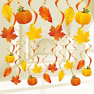 WEEPA 24 Pieces Fall Pumpkin Hanging Swirls Maple Leaves Swirls Decorations Fall Thanksgiving Ceiling Hanging Decorations for Home Autumn Thanksgiving Harvest Decor Party Supplies (Maple)