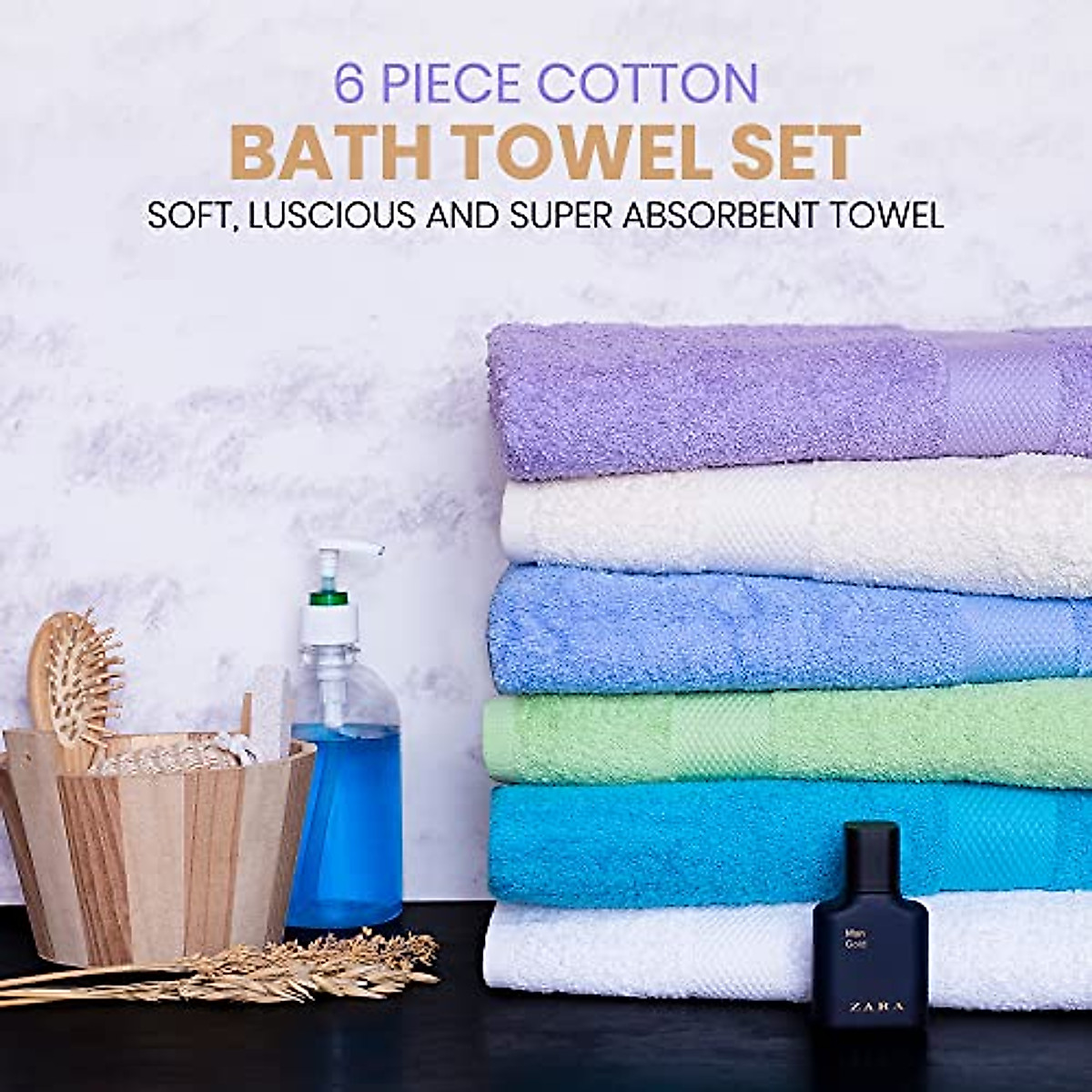 Ashley Mills Bath Towels Set of 6-400 GSM Super Soft Cotton Towels, Quick Dry, Highly Absorbent Spa Hotel Towels for Bathroom | Bath Towels 28"x55" - Multi Colors