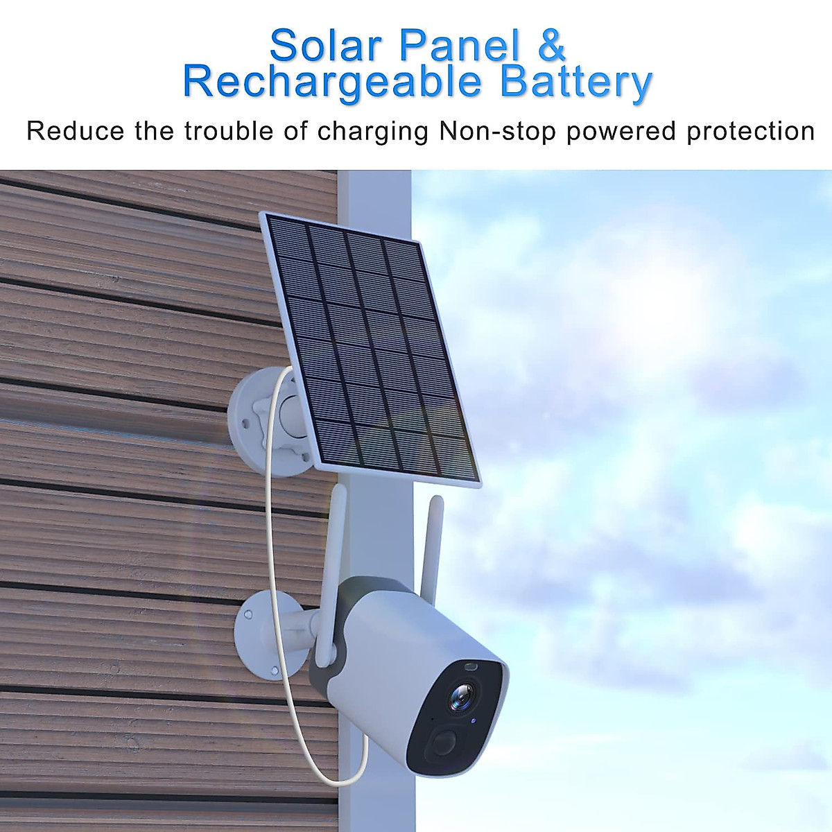 Facamword Solar Security Camera Outdoor Wireless 1080P WiFi Home Surveillance Camera Color Night Vision PIR Human Motion Detection Alert Spotlight Two Way Audio Battery Powered