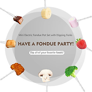 MultiOutools Mini Electric Fondue Pot Set with Dipping Forks, Chocolate Melts Candy Melts Fondue Pot, Melting Chocolate Small Pot for Chocolate Caramel Cheese (white)